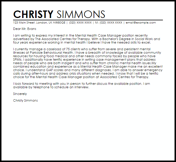 Sample Cover Letter For Mental Health Therapist Best Mental Health 
