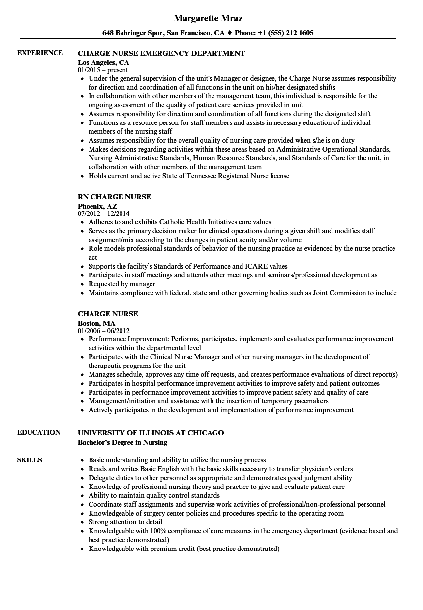 Charge Nurse Resume Mt Home Arts