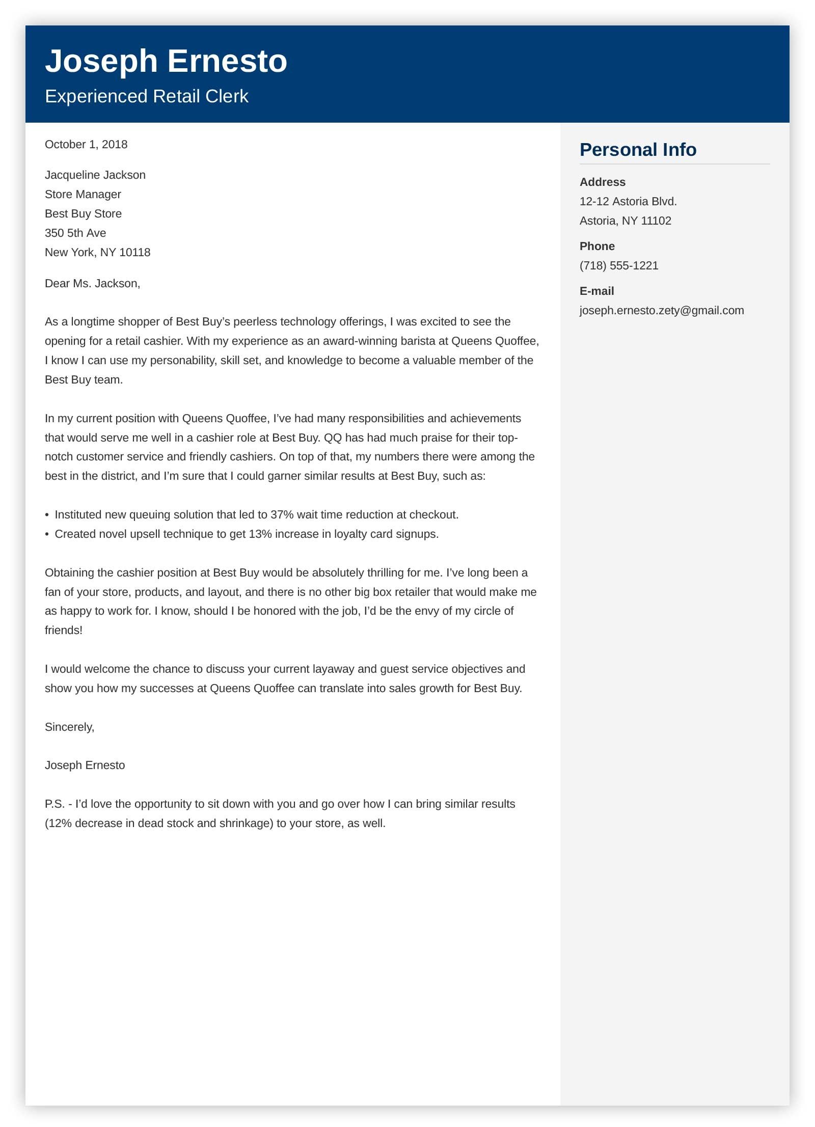 Retail Cover Letter Mt Home Arts
