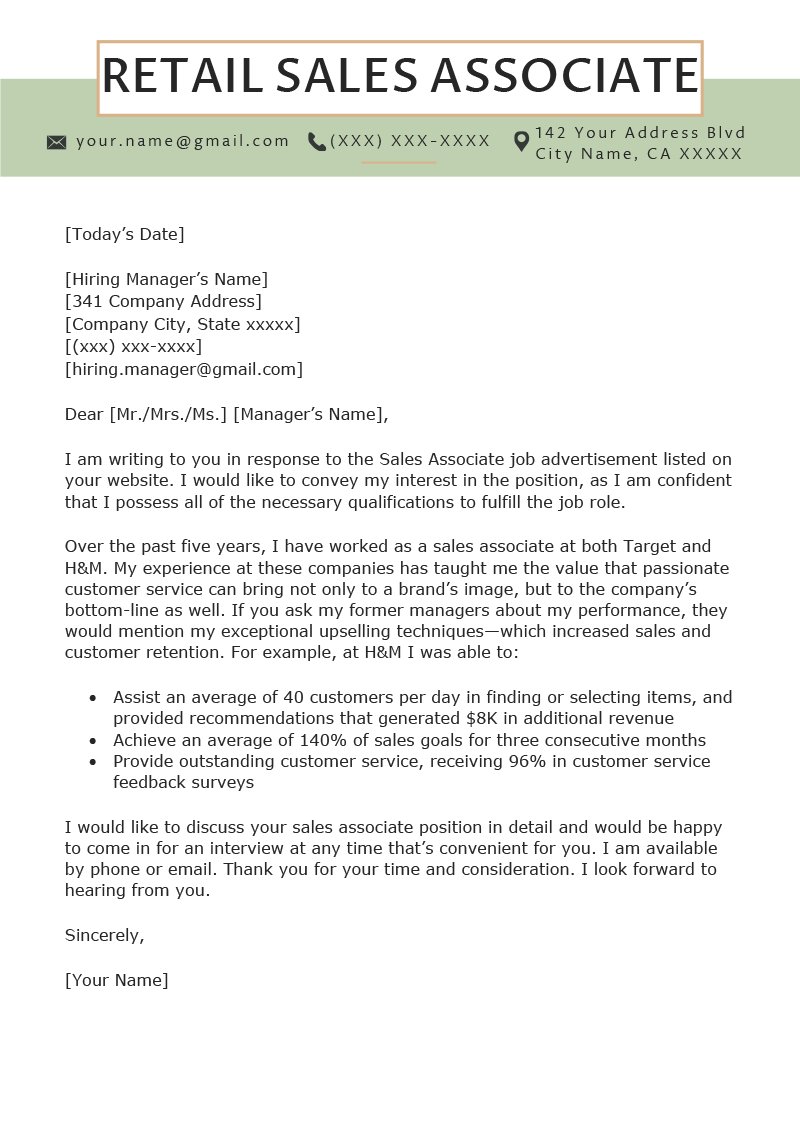 Retail Cover Letter Mt Home Arts