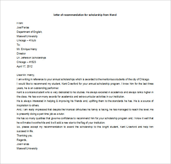 Scholarship Recommendation Letter Mt Home Arts