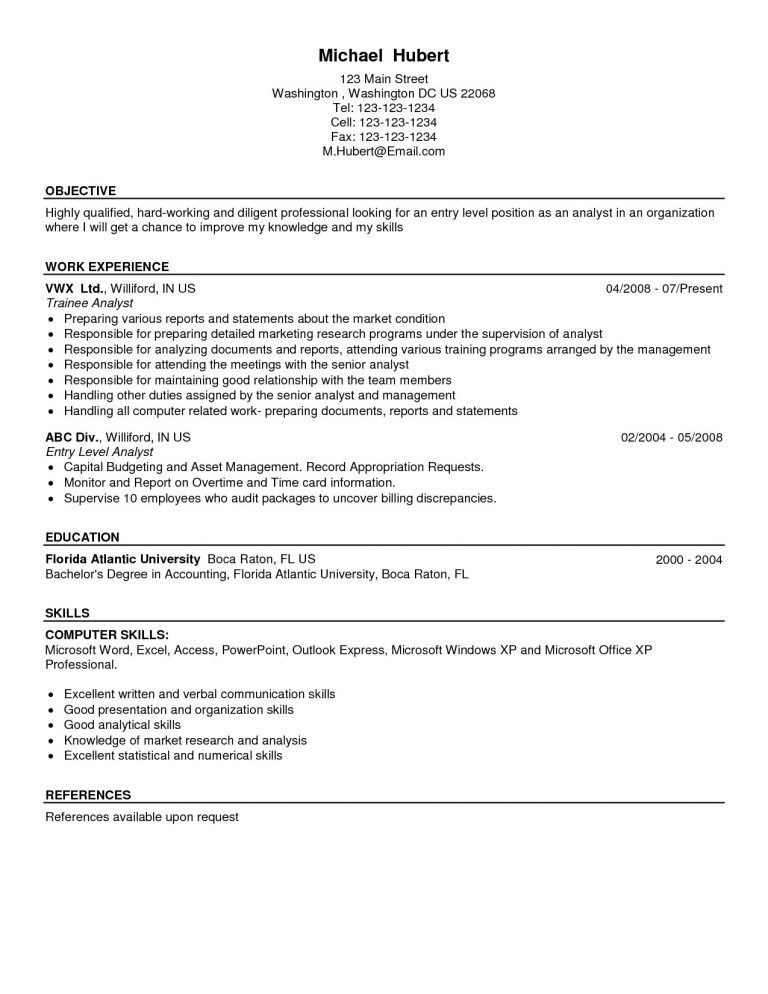Entry Level Financial Analyst Resume | Mt Home Arts