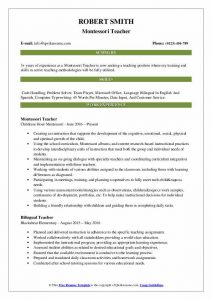 Montessori Teacher Resume Objective | Mt Home Arts